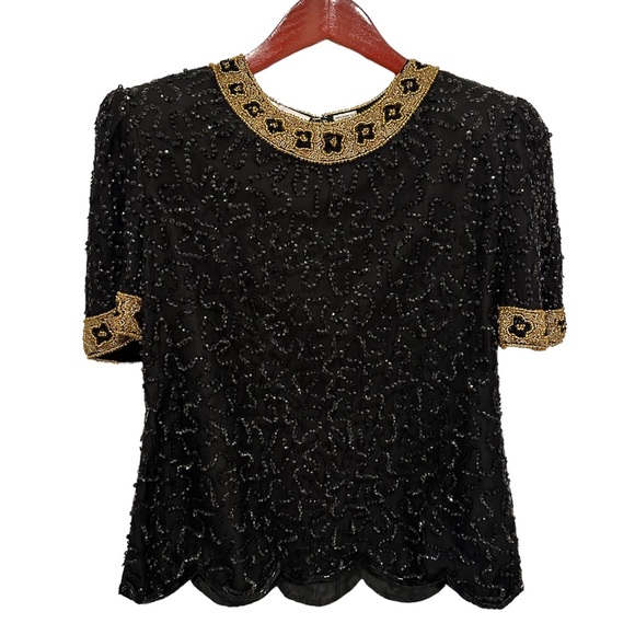 Scala | Tops | Scala Silk Beaded Top Sp | Poshmark